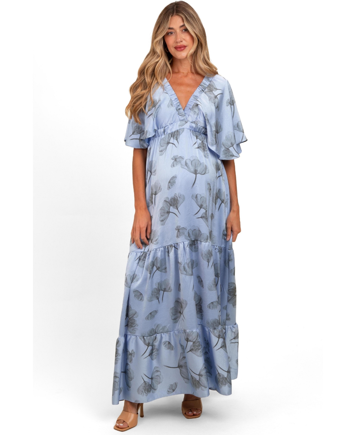 Click here for Pinkblush Maternity Floral Satin Deep V-Neck Maxi... prices