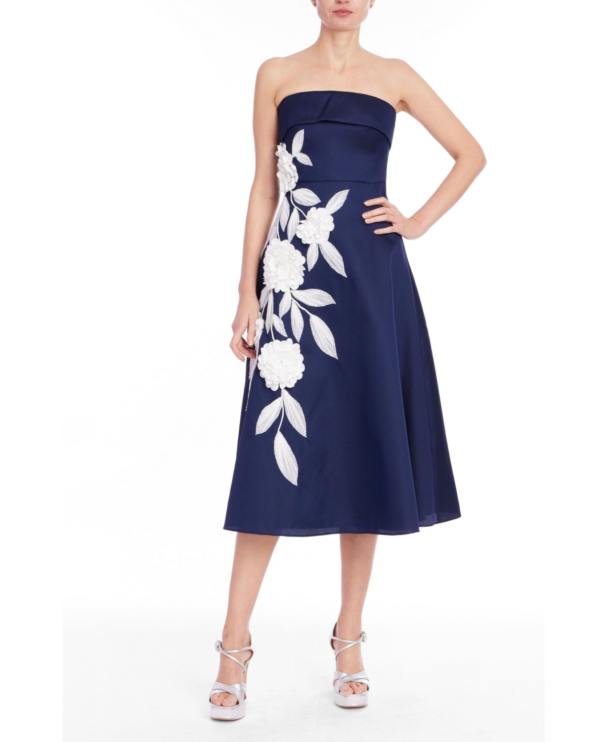 Click here for Badgley Mischka Womens Strapless Floral A-Line Mid... prices