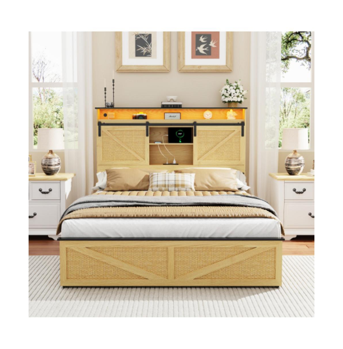 Click here for Lucky One Full Size Farmhouse Bed Frame with Stora... prices