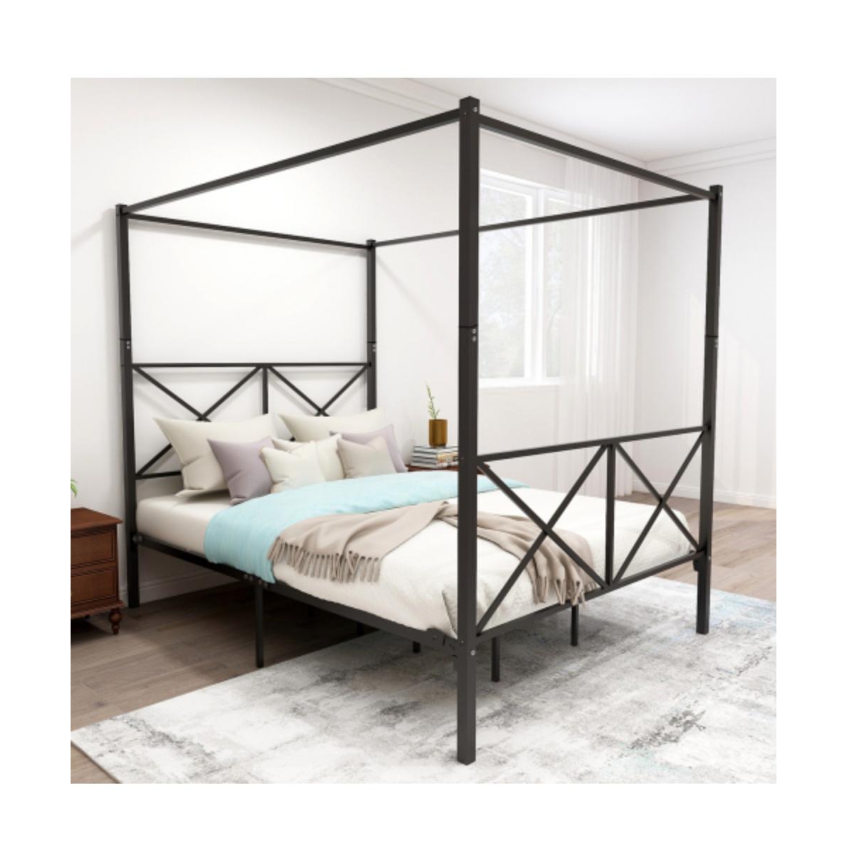 Click here for Lucky One Queen Size Metal Canopy Bed Frame with X... prices