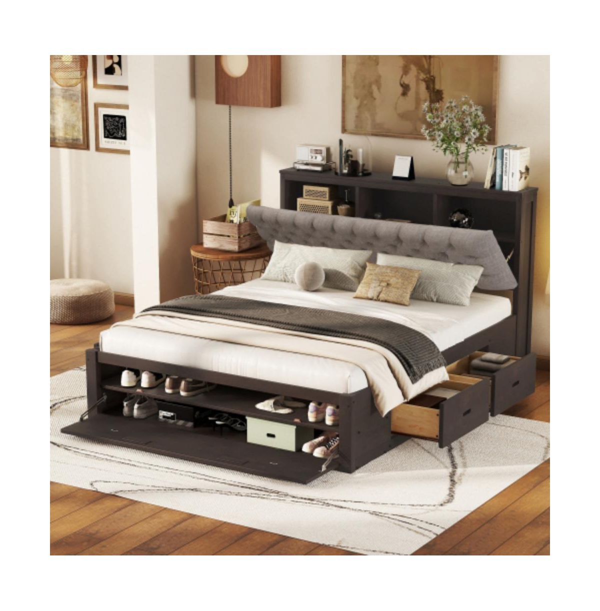 Click here for Lucky One Queen Size Wood Platform Bed with Storag... prices