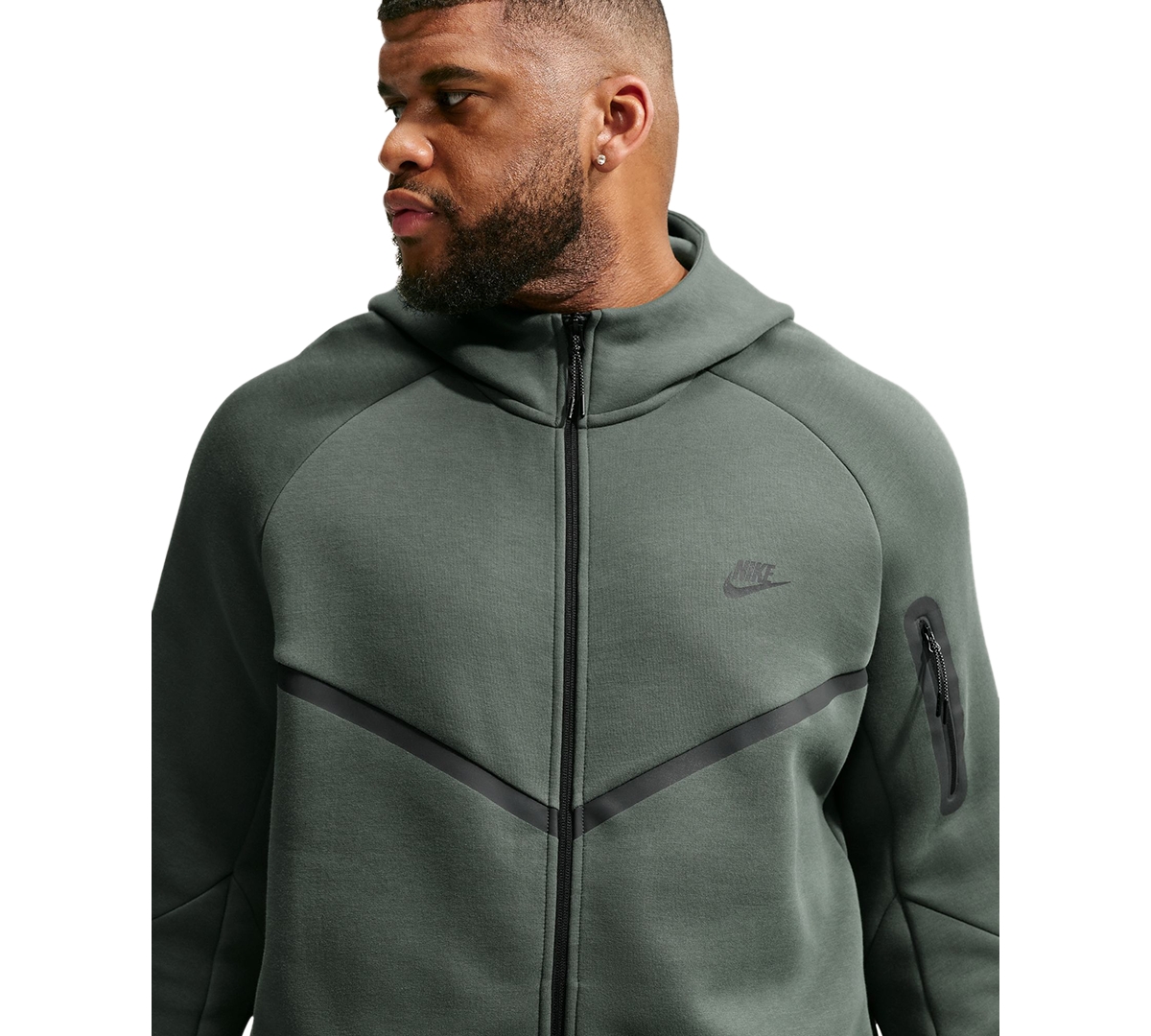 Nike Mens Tech Fleece Full-Zip Windrunner Logo Hoodie - Camo Green/Black