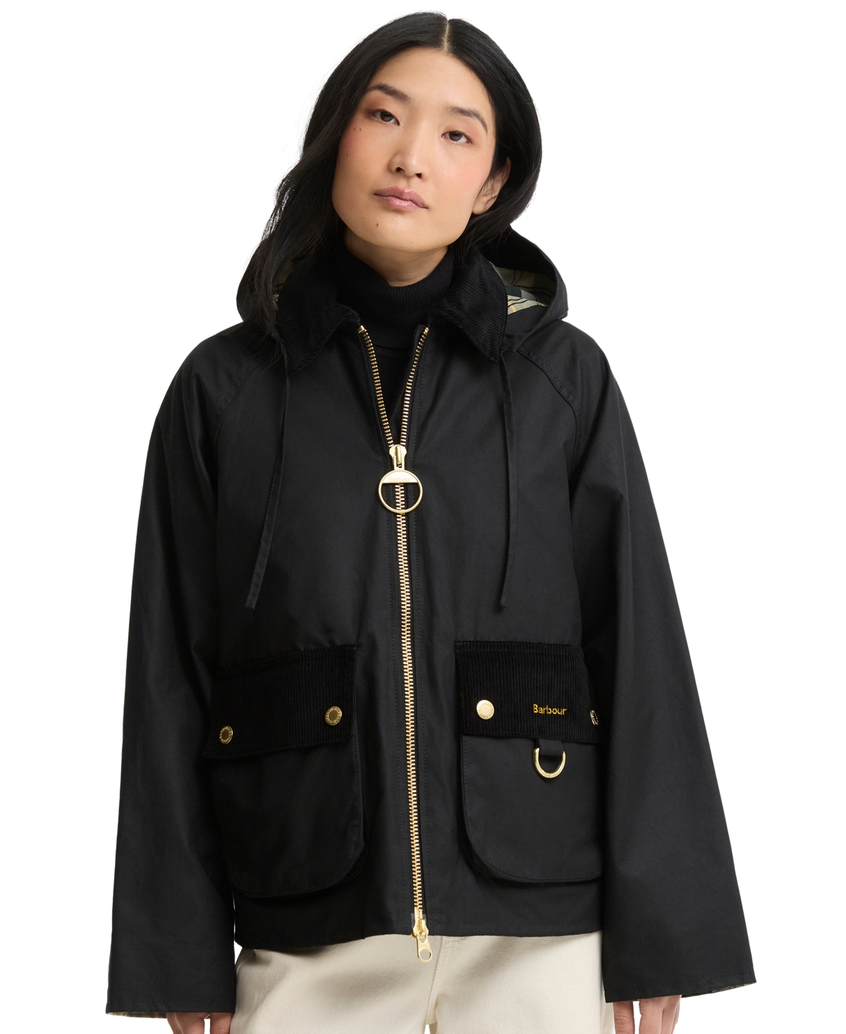 Click here for Barbour Womens Carville Wax Coat - Black/Ancient prices