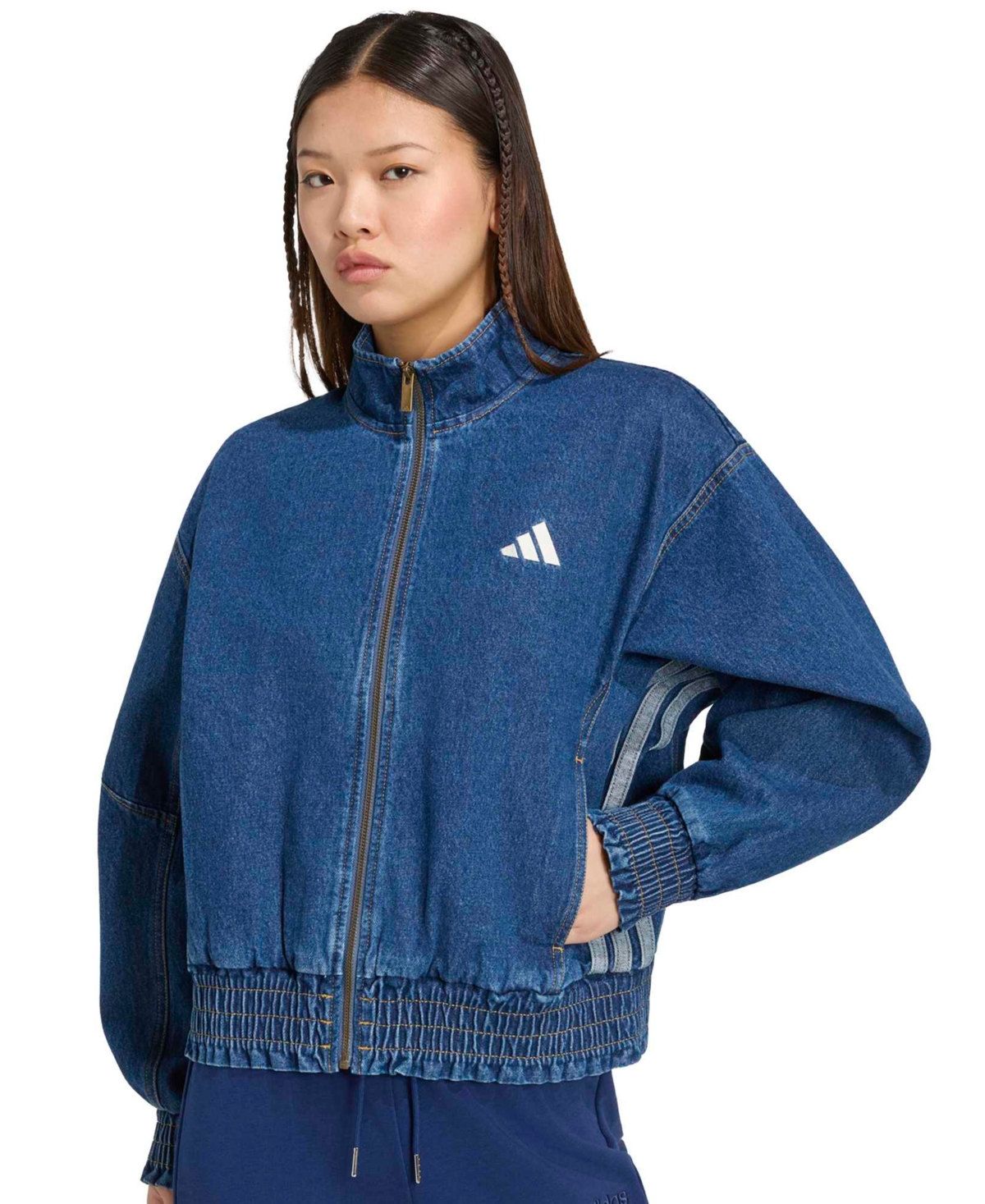 Click here for adidas Womens Stadium Washed Denim Bomber Loose-Fi... prices