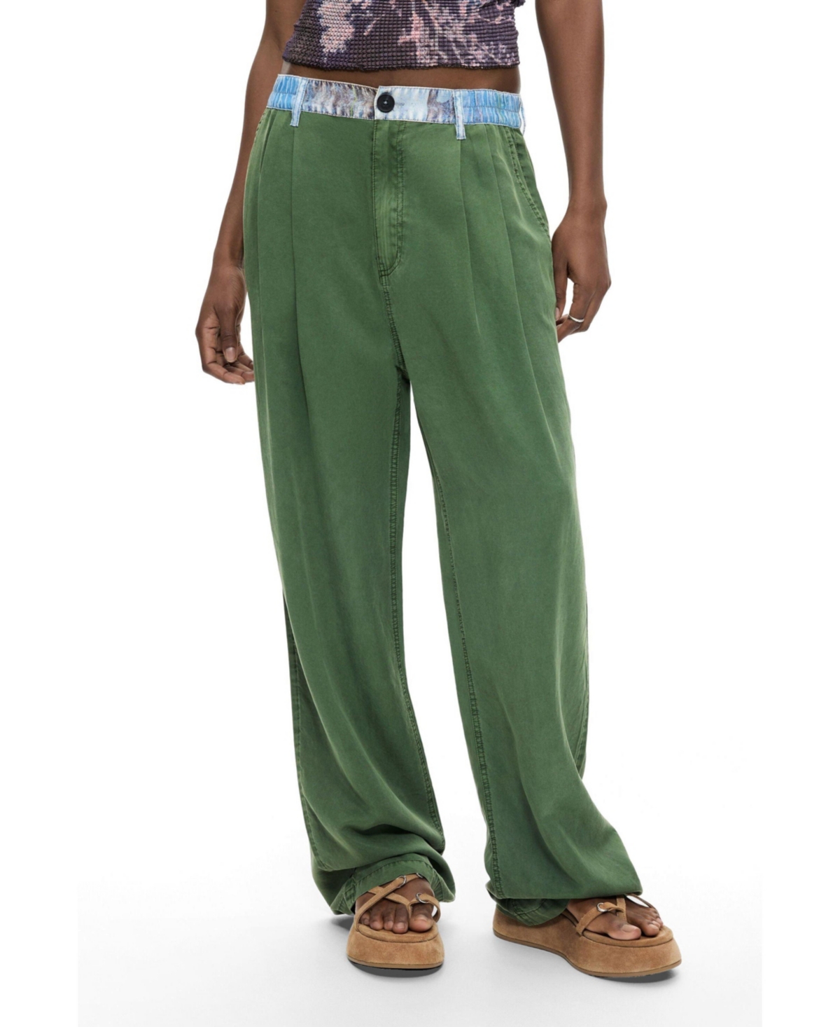 Click here for Desigual Womens Tencel Combination Trousers - Gree... prices