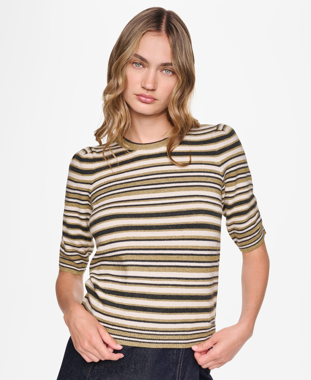 Click here for Dkny Jeans Petite Striped Puff-Sleeve Sweater - Cr... prices