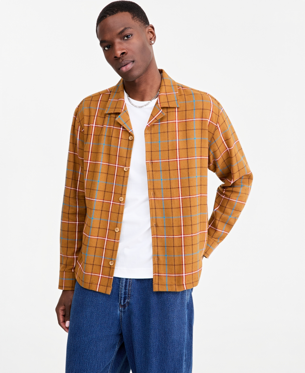 Click here for Mode of One Mens Camp-Collar Plaid Shirt  Macys Ex... prices