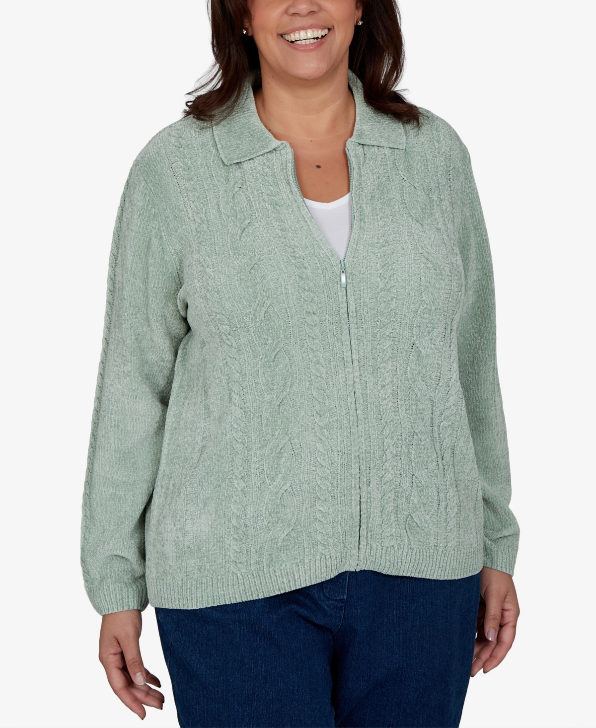 Click here for Alfred Dunner Plus Size Classic Cable Chenille-Zip... prices