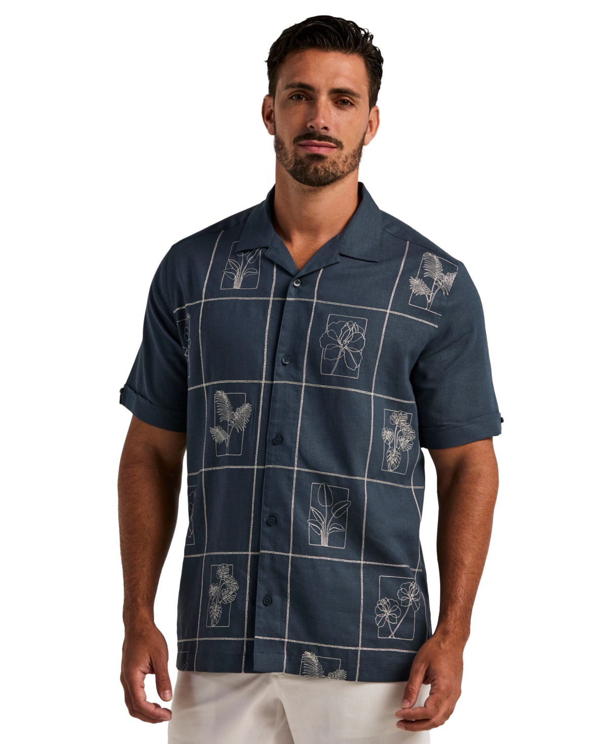 Click here for Cubavera Mens Linen Blend Embroidered Guayabera Sh... prices