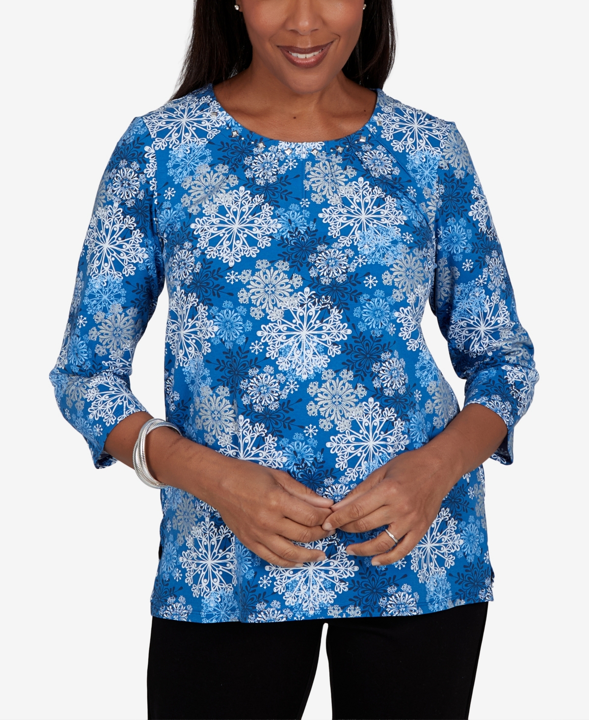 Click here for Alfred Dunner Petite Classic Blue Snowflake Print... prices