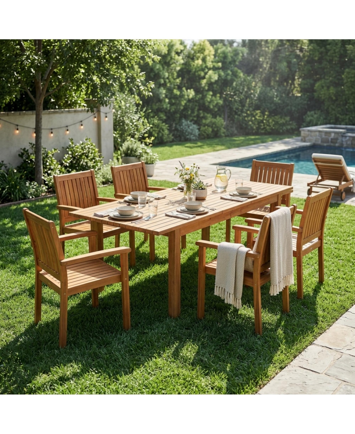 Click here for Clihome 7-Piece Acacia Wood Outdoor Dining Set - 6... prices