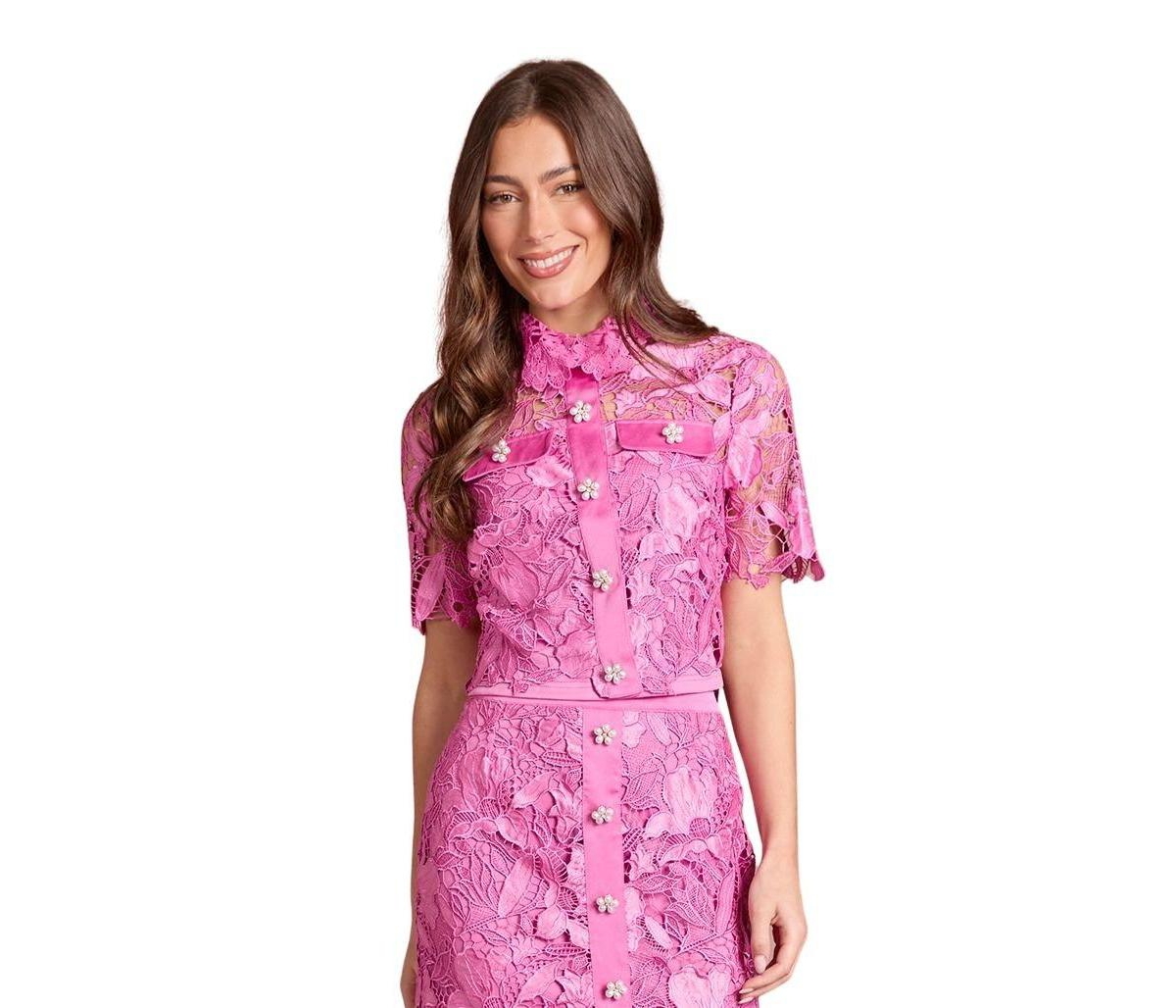 Click here for Coast Womens Lace Floral Button Shirt - Pink prices
