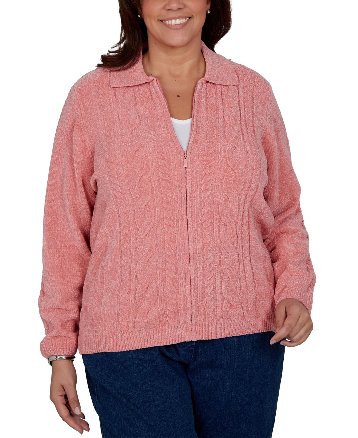 Click here for Alfred Dunner Plus Size Classic Cable Chenille-Zip... prices