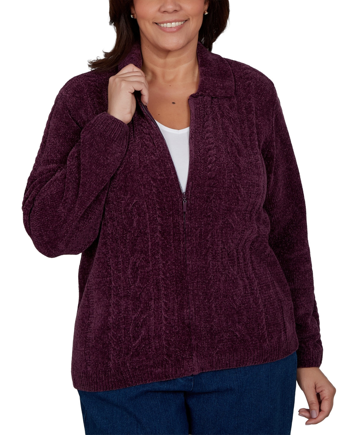 Click here for Alfred Dunner Plus Size Classic Cable Chenille-Zip... prices