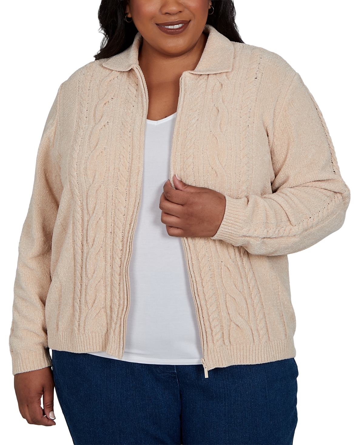 Click here for Alfred Dunner Plus Size Classic Cable Chenille-Zip... prices