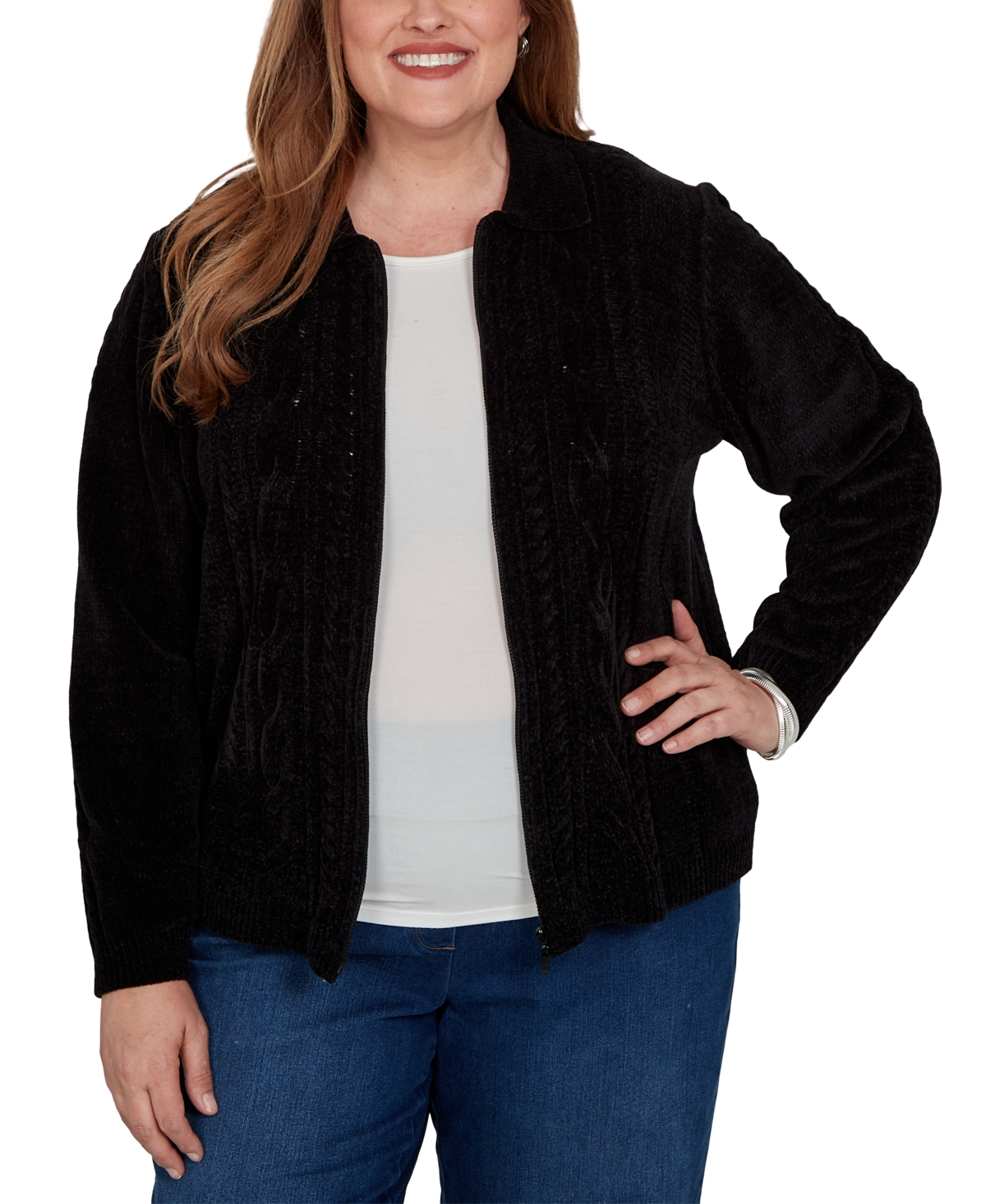 Click here for Alfred Dunner Plus Size Classic Cable Chenille-Zip... prices
