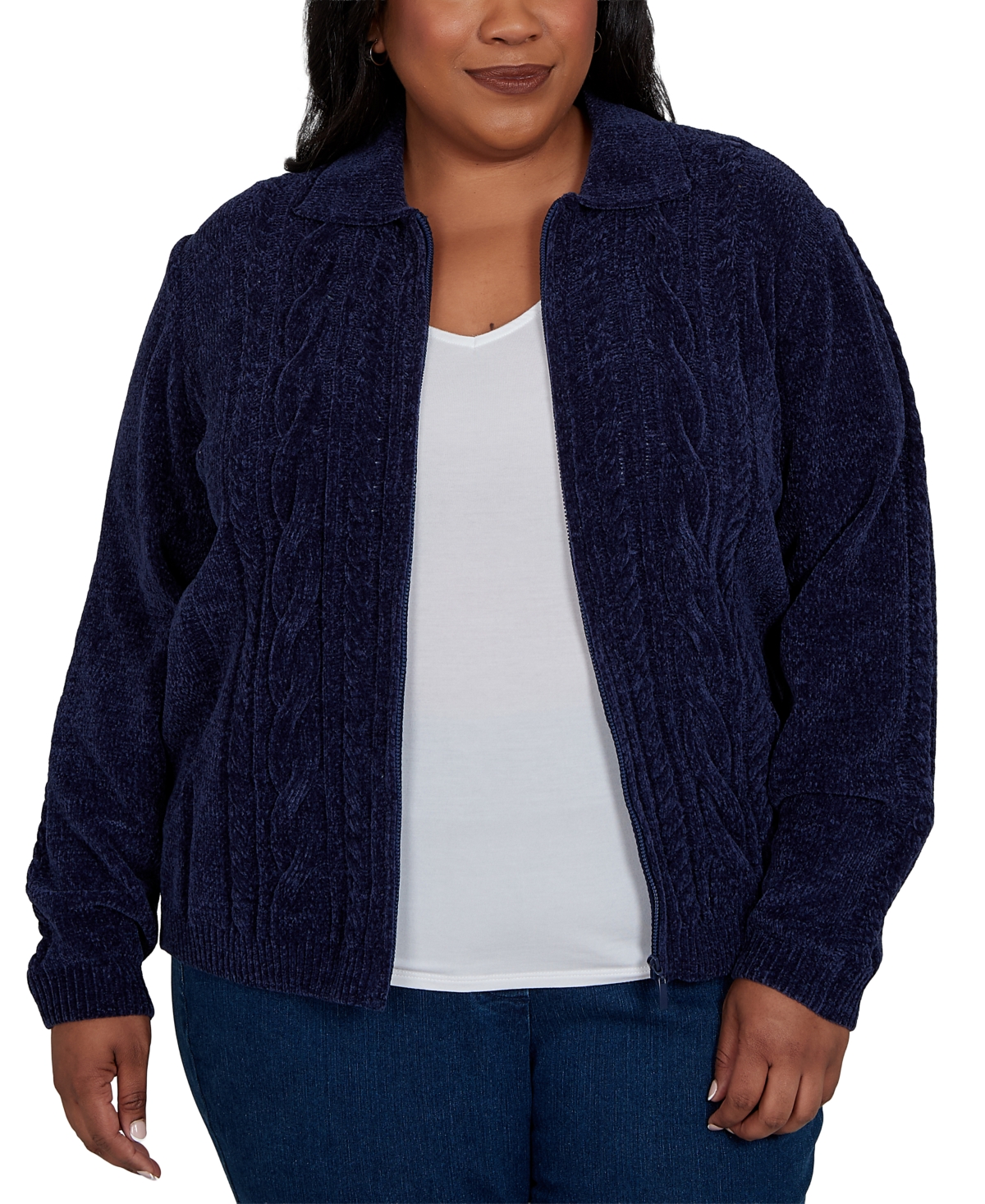 Click here for Alfred Dunner Plus Size Classic Cable Chenille-Zip... prices
