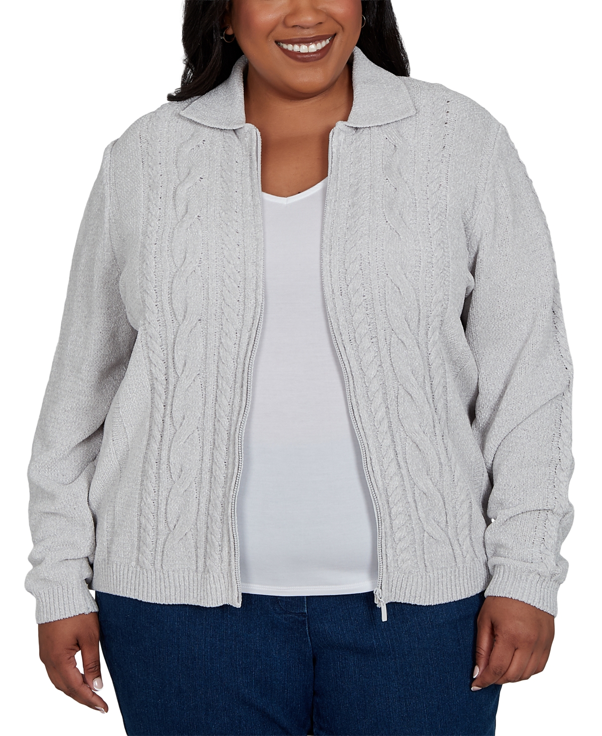 Click here for Alfred Dunner Plus Size Classic Cable Chenille-Zip... prices