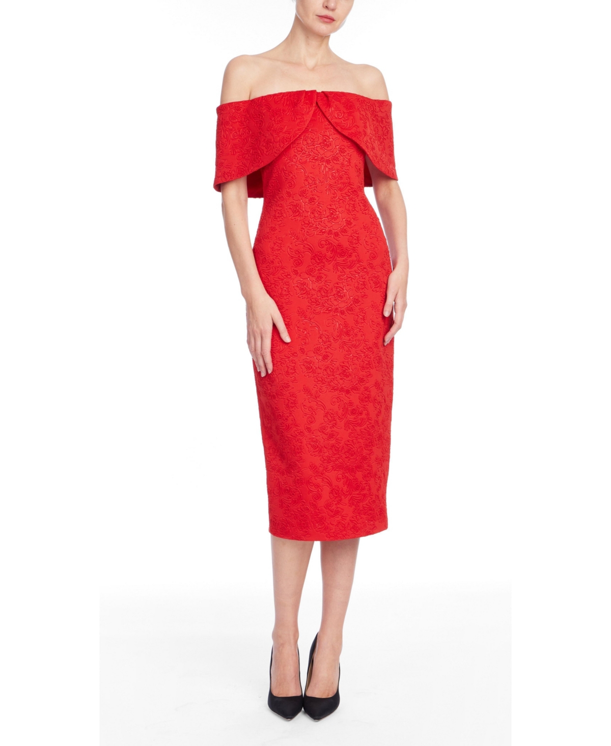 Click here for Badgley Mischka Womens Embossed Scuba Off-the-Shou... prices