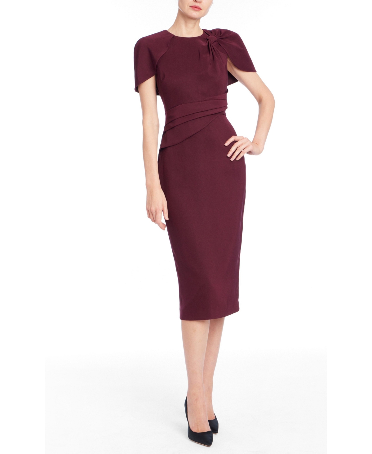 Click here for Badgley Mischka Womens Loop Cape Cocktail Midi Dre... prices