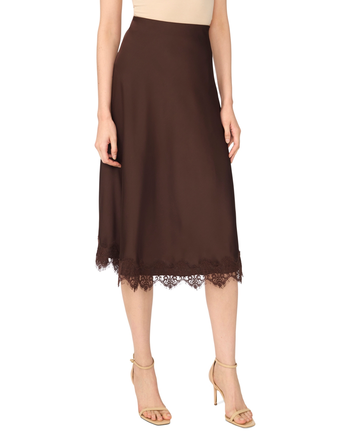 Click here for CeCe Womens Satin Lace Trim A-Line Midi Skirt - Co... prices