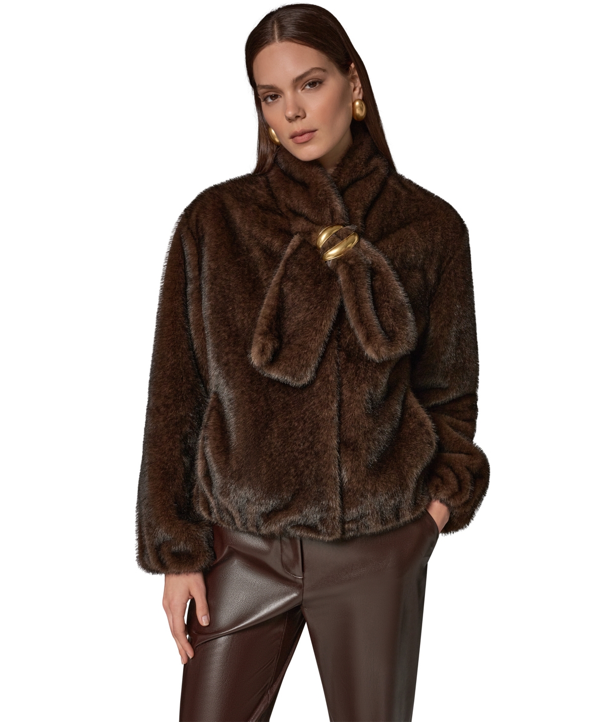 Click here for Donna Karan New York Womens Short Faux Fur Coat wi... prices