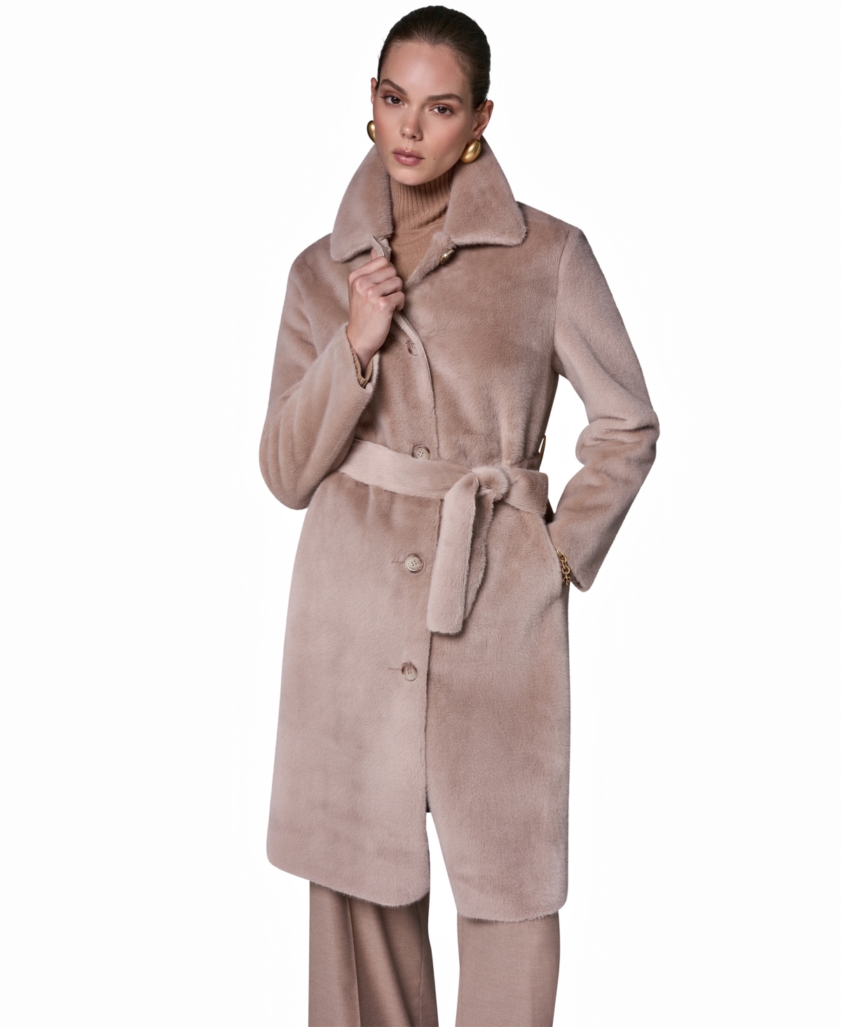 Click here for Donna Karan New York Womens Belted Collared Faux F... prices
