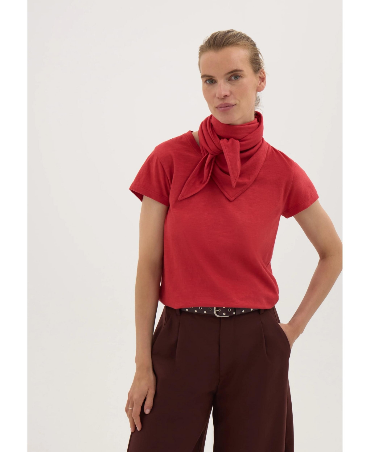 Click here for Hush Womens Minna Slim-Fit Scarf-Detail Crewneck T... prices