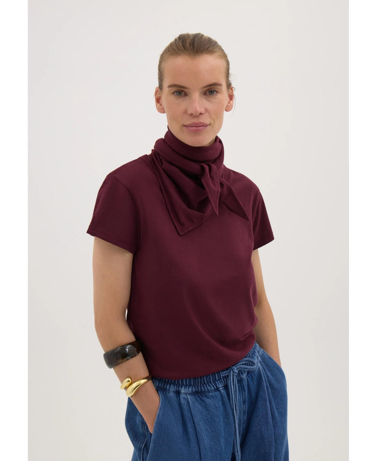 Click here for Hush Womens Minna Slim-Fit Scarf-Detail Crewneck T... prices