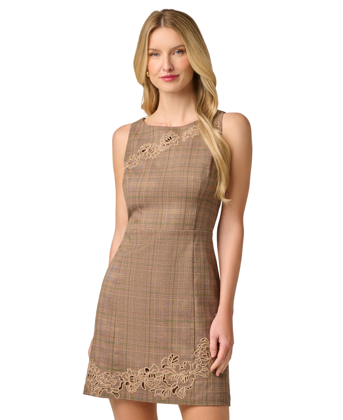 Click here for Adrianna Papell Womens Metallic Plaid Floral Embro... prices