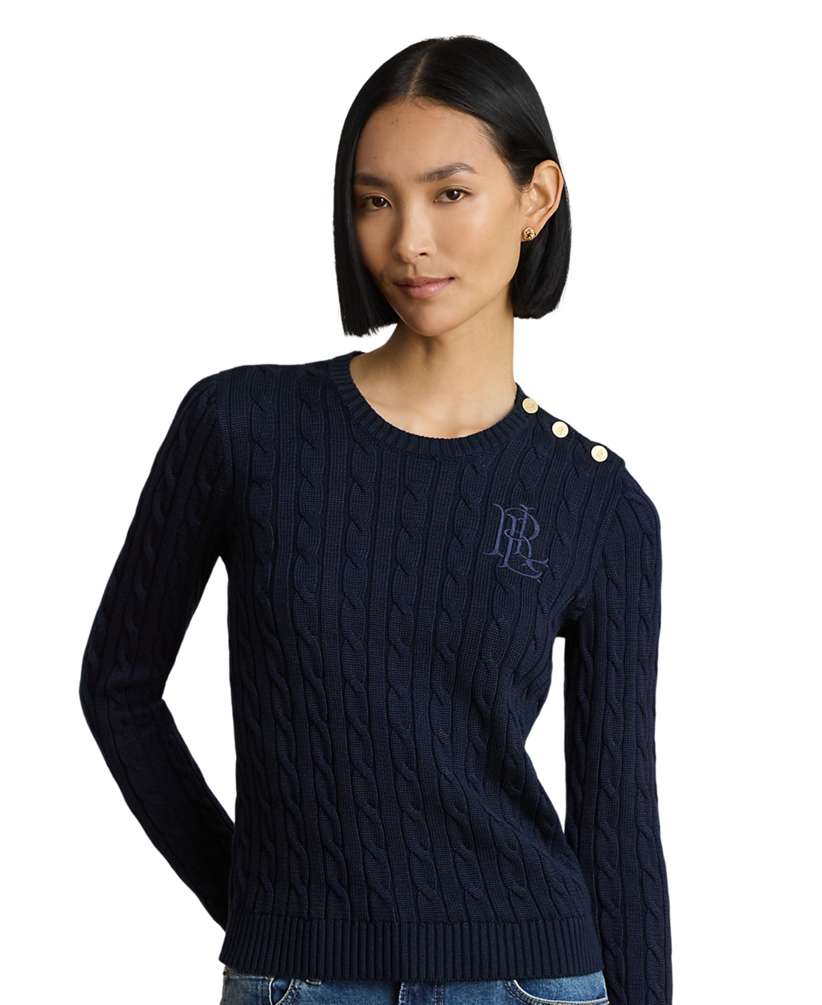 Click here for Lauren Ralph Lauren Petite Button-Trim Cable-Knit... prices