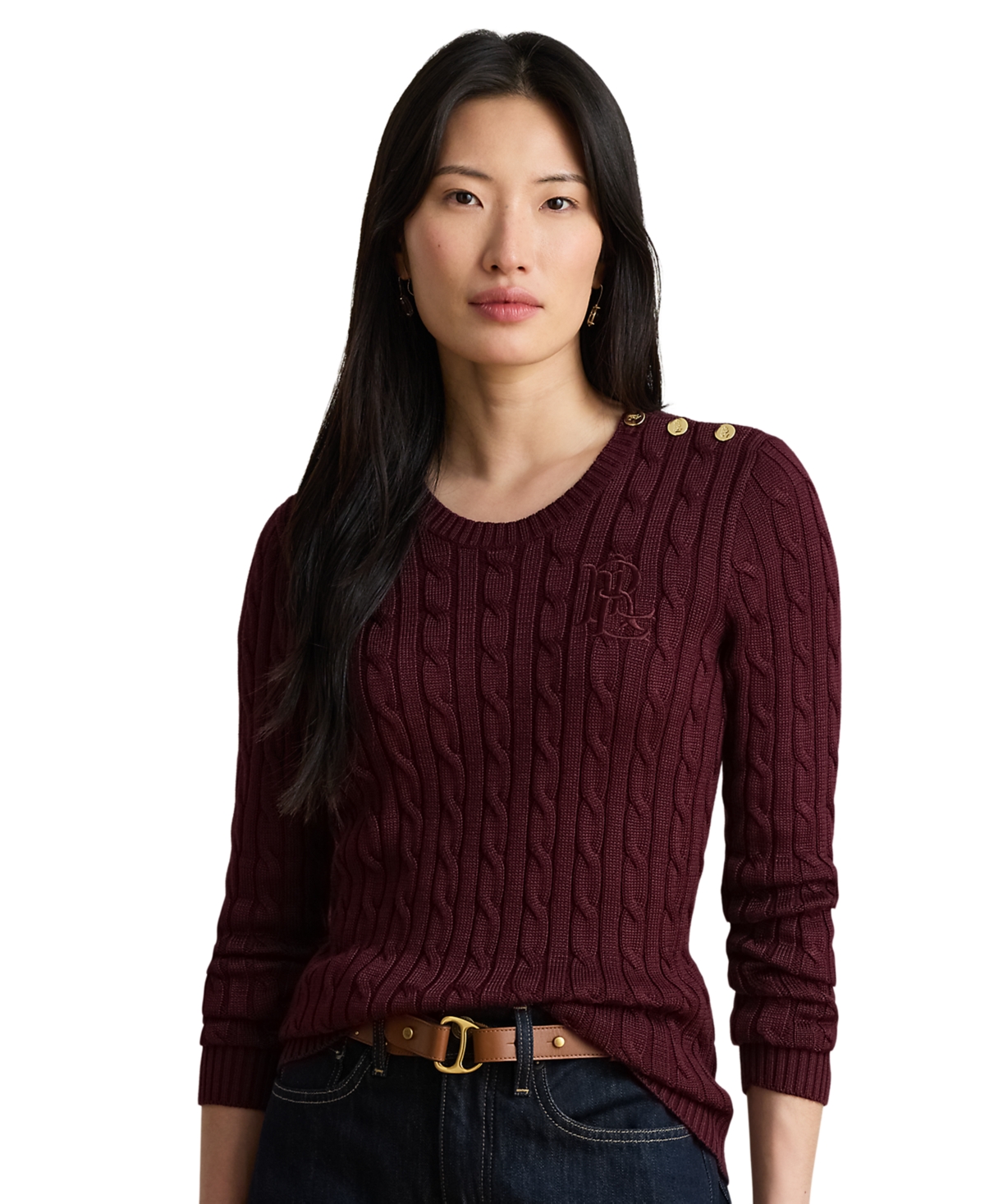 Click here for Lauren Ralph Lauren Petite Button-Trim Cable-Knit... prices