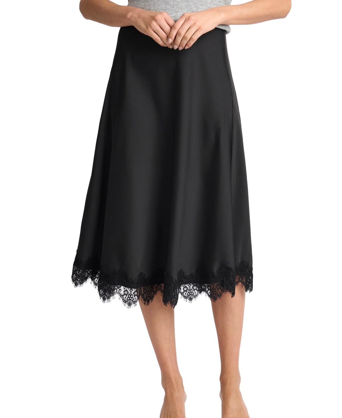 Click here for CeCe Womens Satin Lace Trim A-Line Midi Skirt - Ri... prices