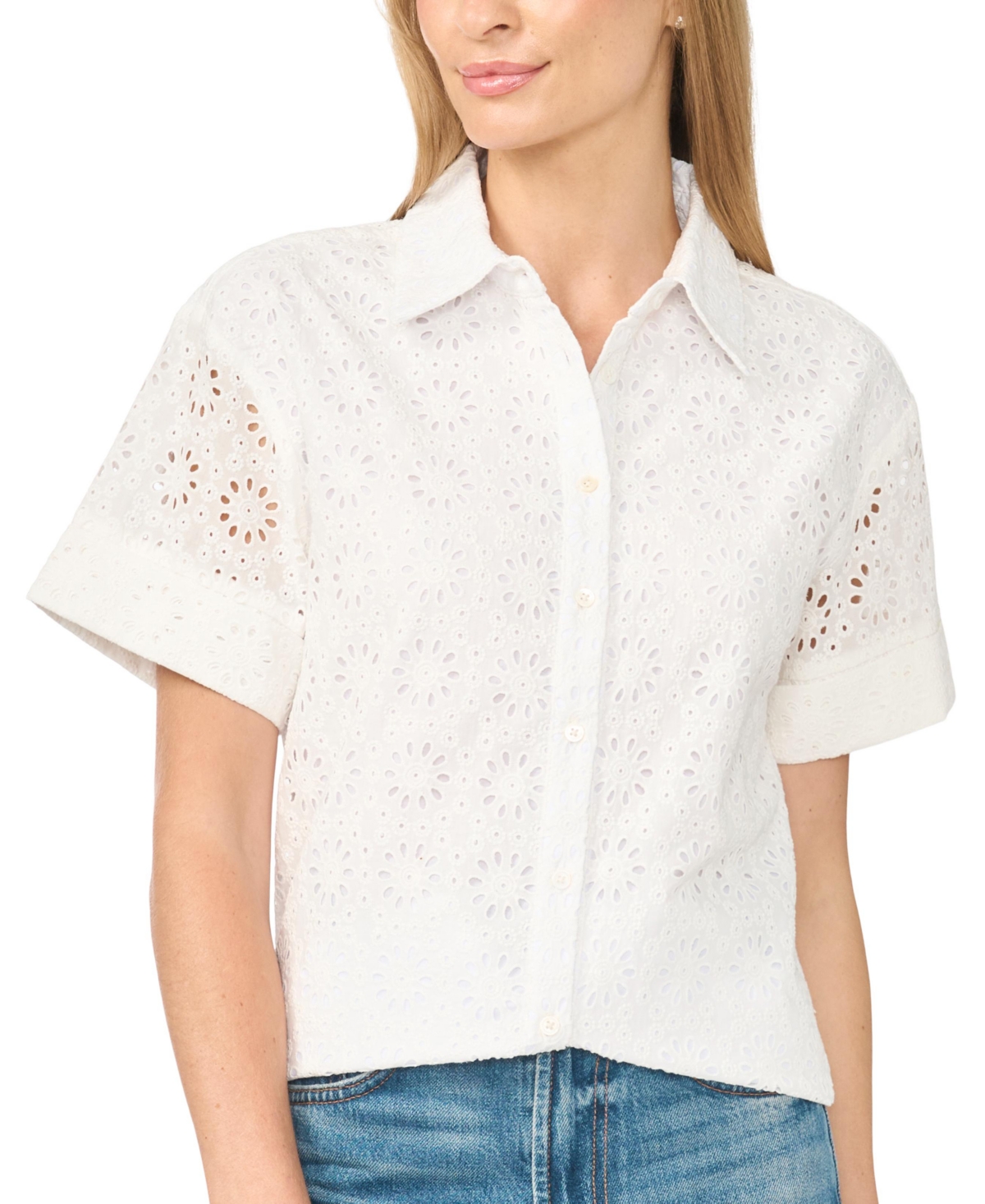 Click here for CeCe Womens Collared Button-Front Short-Sleeve Shi... prices