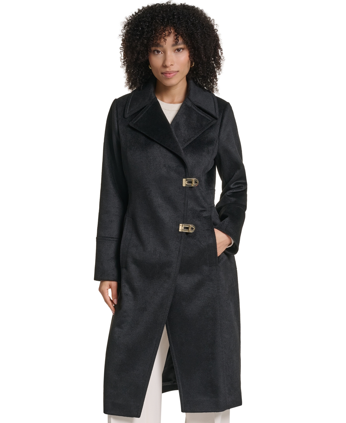 Click here for Karl Lagerfeld Paris Womens Gold Toggle Coat - Bla... prices