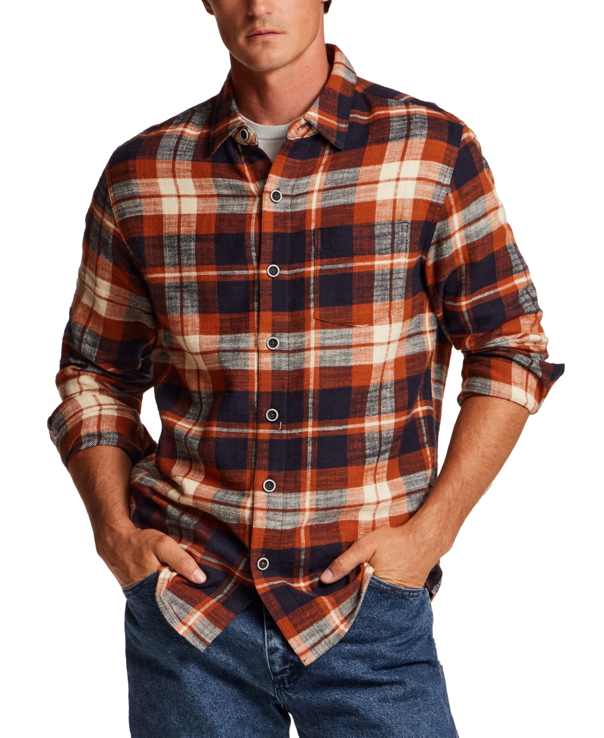 Click here for Weatherproof Vintage Mens Slub Flannel Plaid Shirt... prices