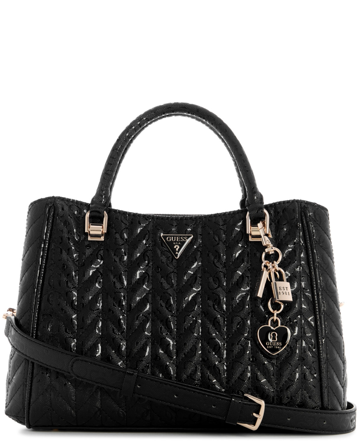 Click here for Guess Stacey Girlfriend Small Satchel Handbag - Bl... prices