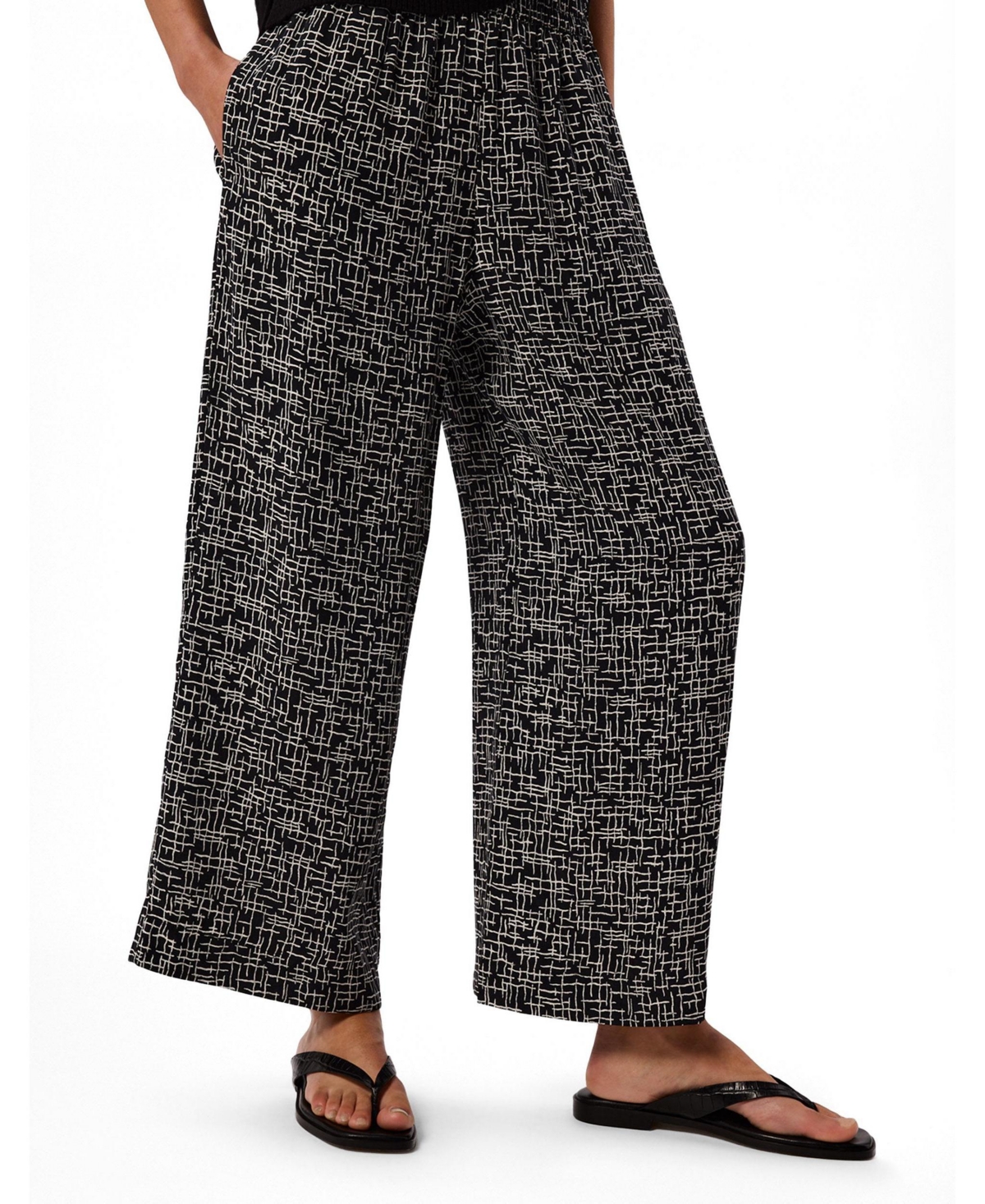 Click here for Whistles Womens Woven Grid Crop Wide-Leg Trouser -... prices