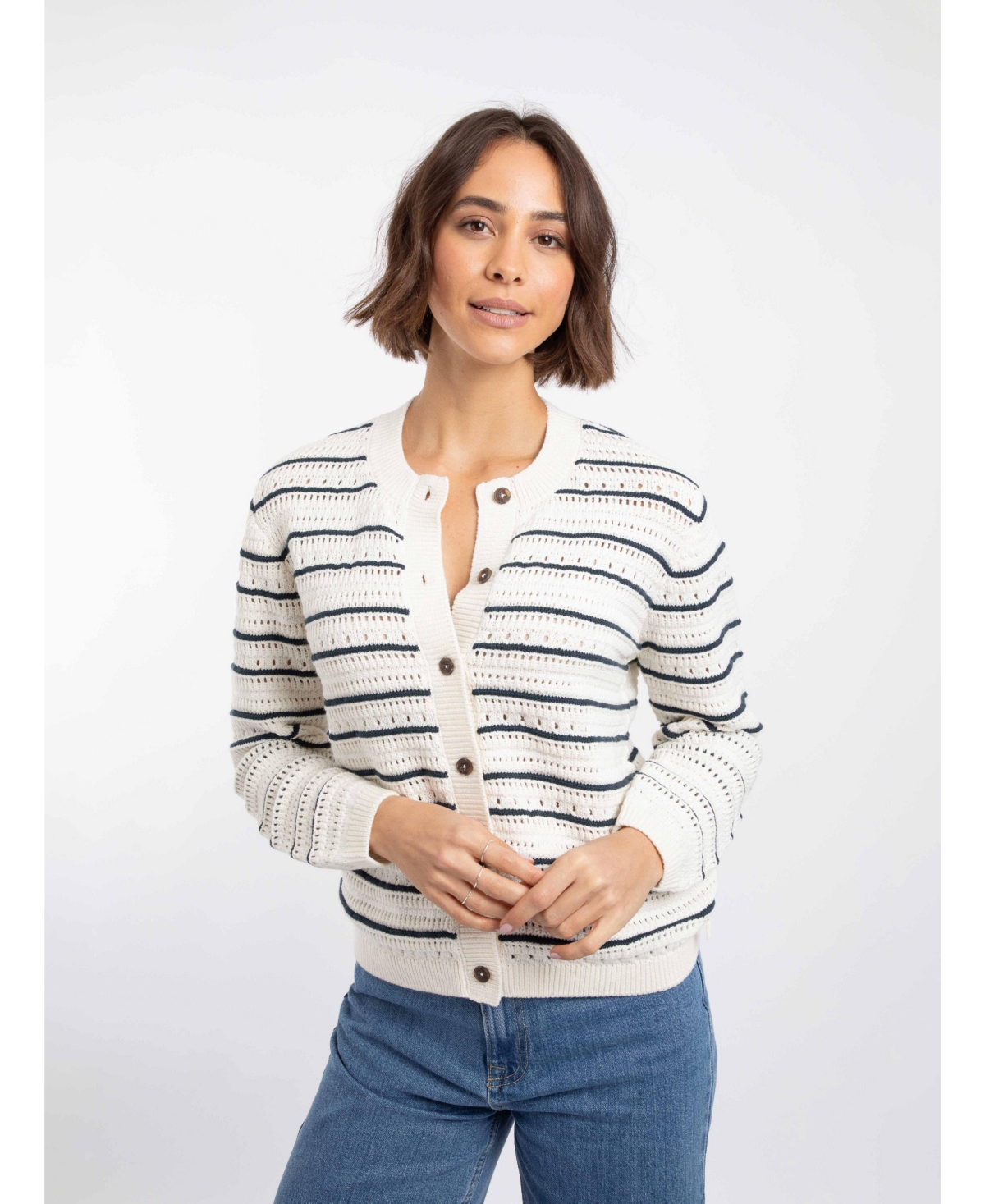 Click here for Weird Fish Womens Romilly Pointelle-Knit Striped C... prices