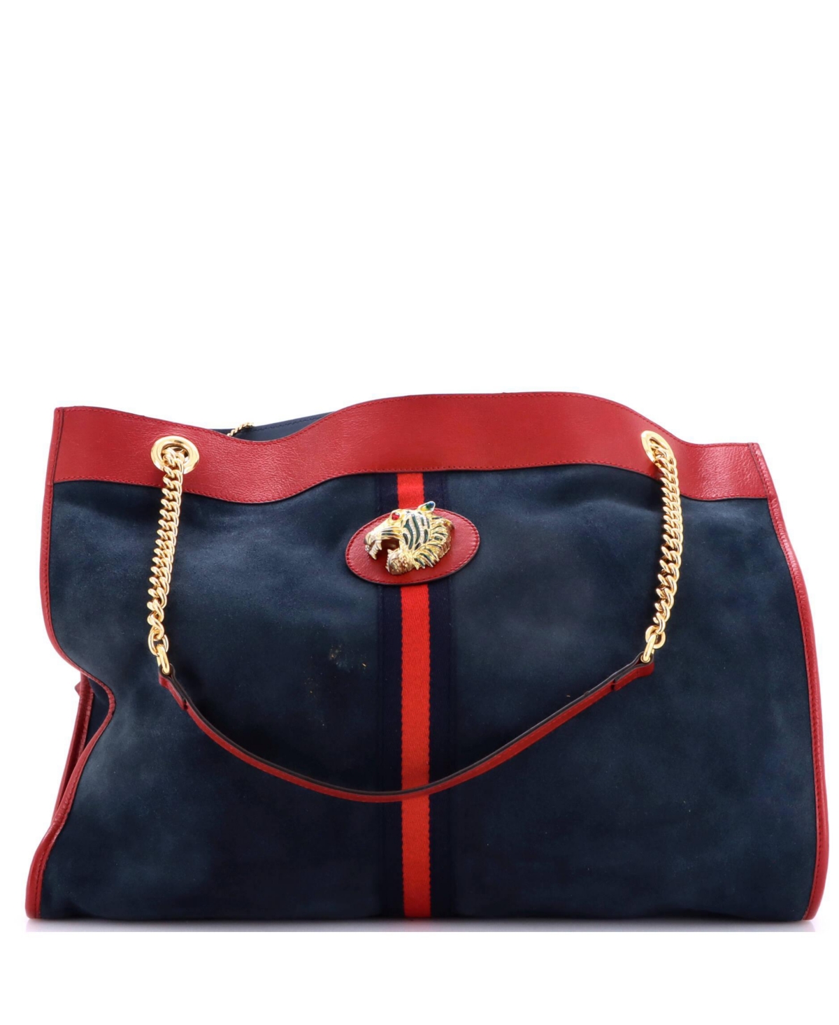 Click here for Pre-Owned Gucci Large Rajah Chain Tote Suede - Blu... prices