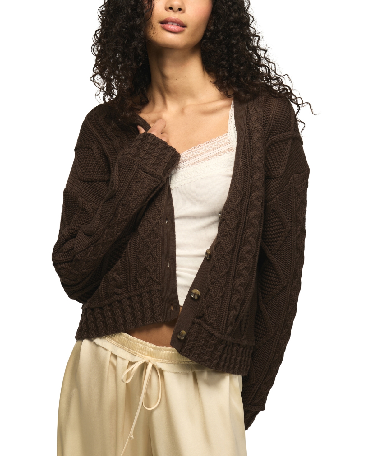 Click here for Lucky Brand Womens V-Neck Cable-Knit Cardigan Swea... prices