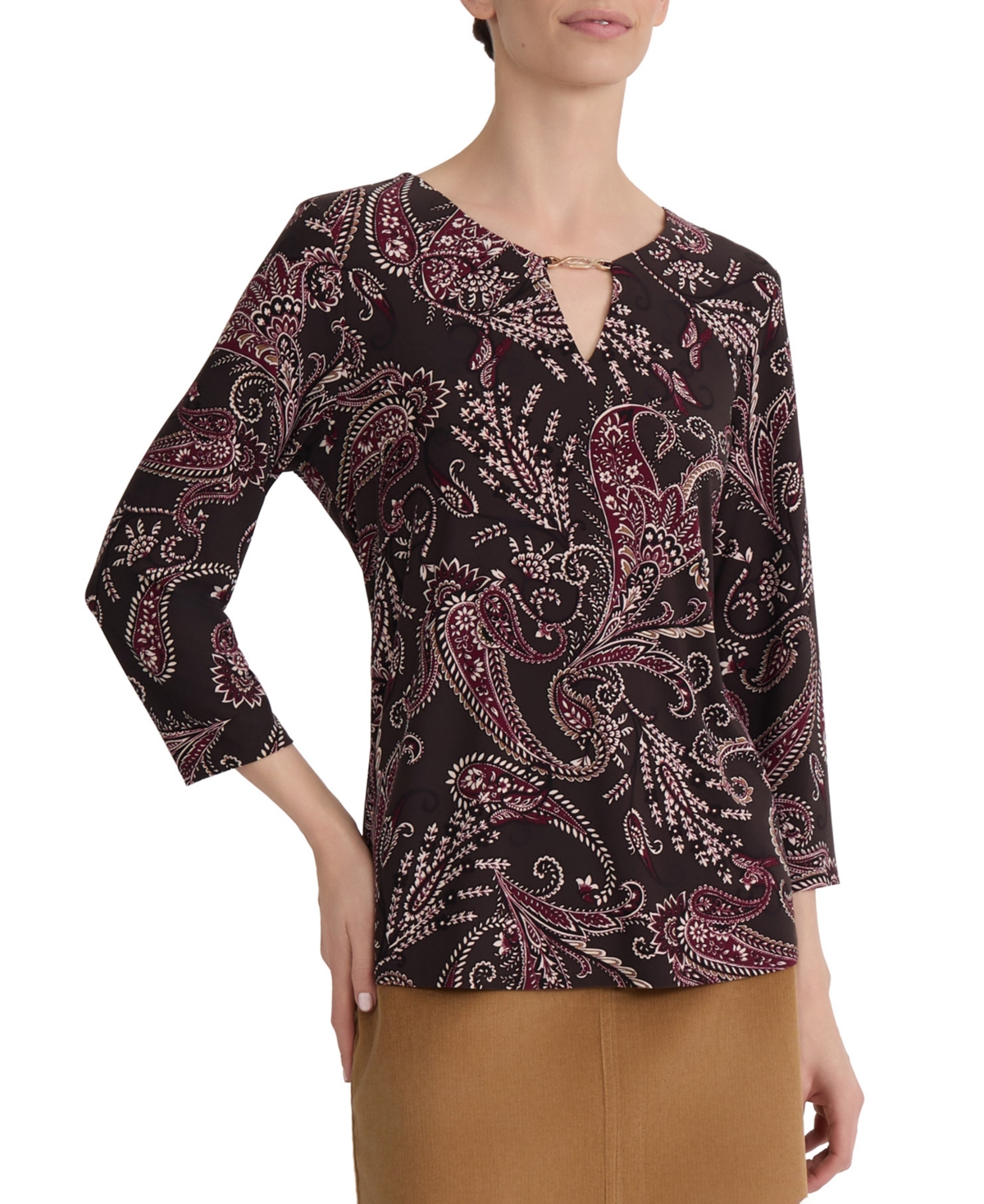 Click here for Jones New York Womens Paisley-Print 3/4-Sleeve Key... prices