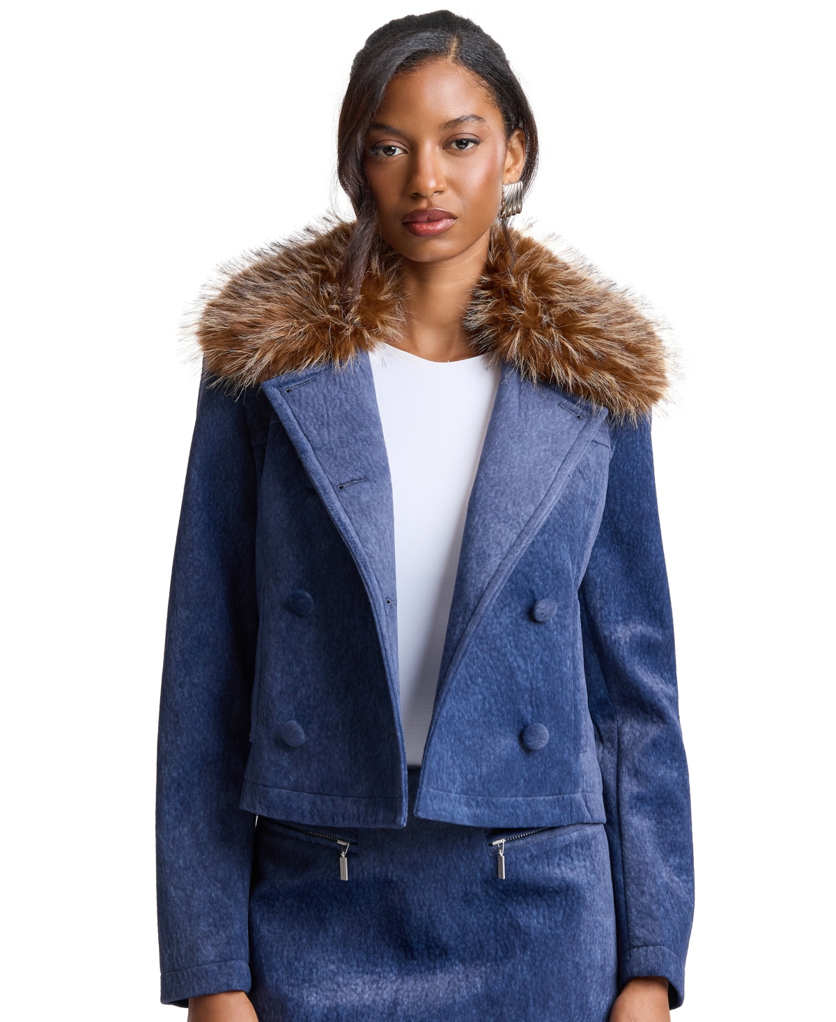 Click here for Avec Les Filles Womens Spread Collar Shrunken Coat... prices