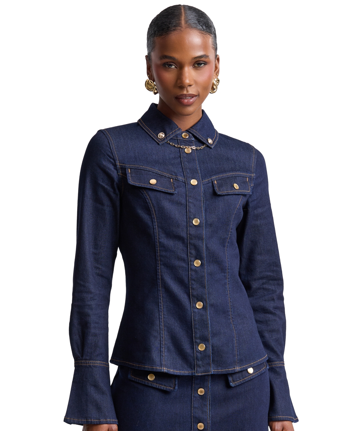 Click here for Avec Les Filles Button-Front Collared Top - Fell W... prices