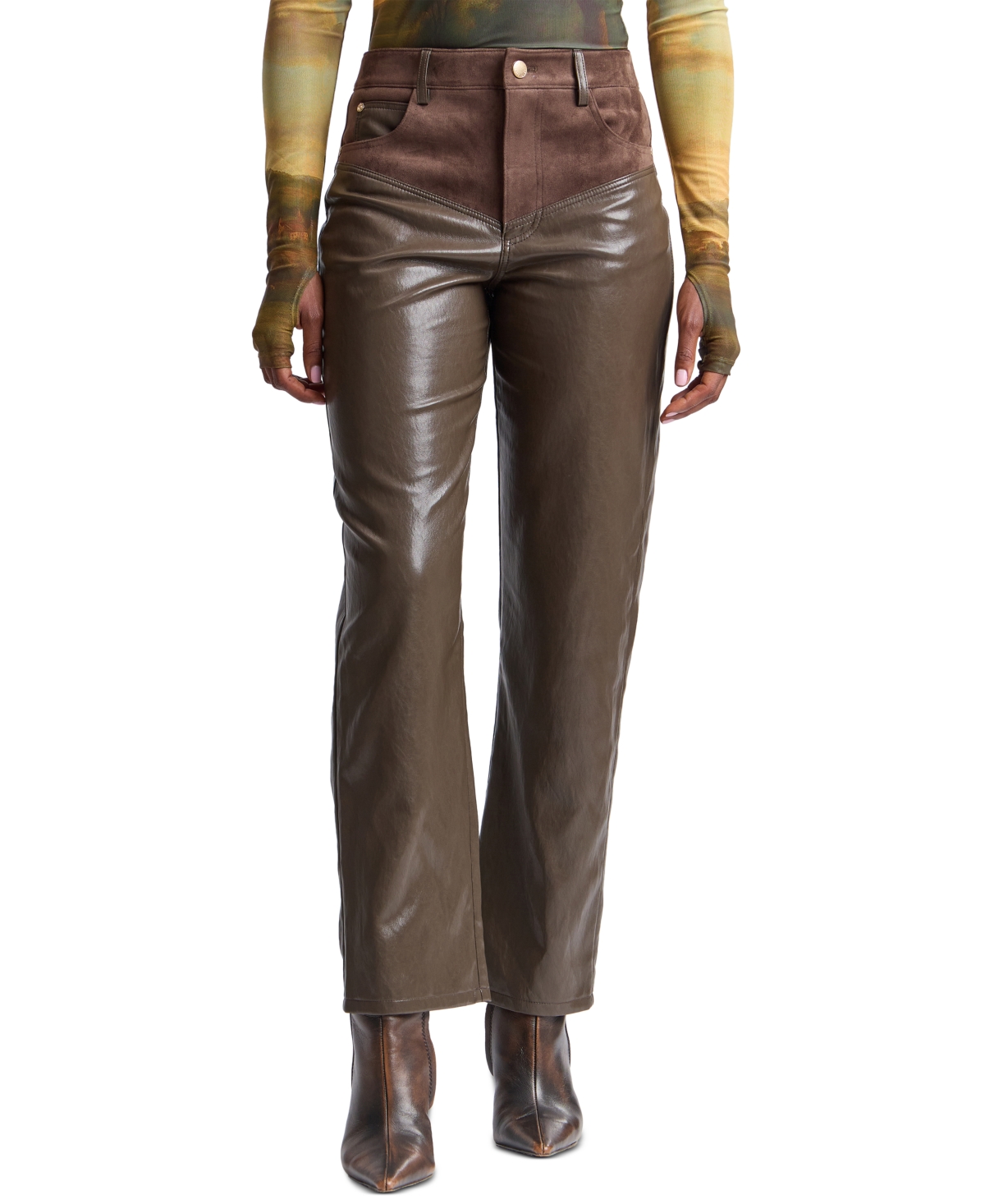 Click here for Avec Les Filles Womens High-Rise Yoke Slim Polyure... prices