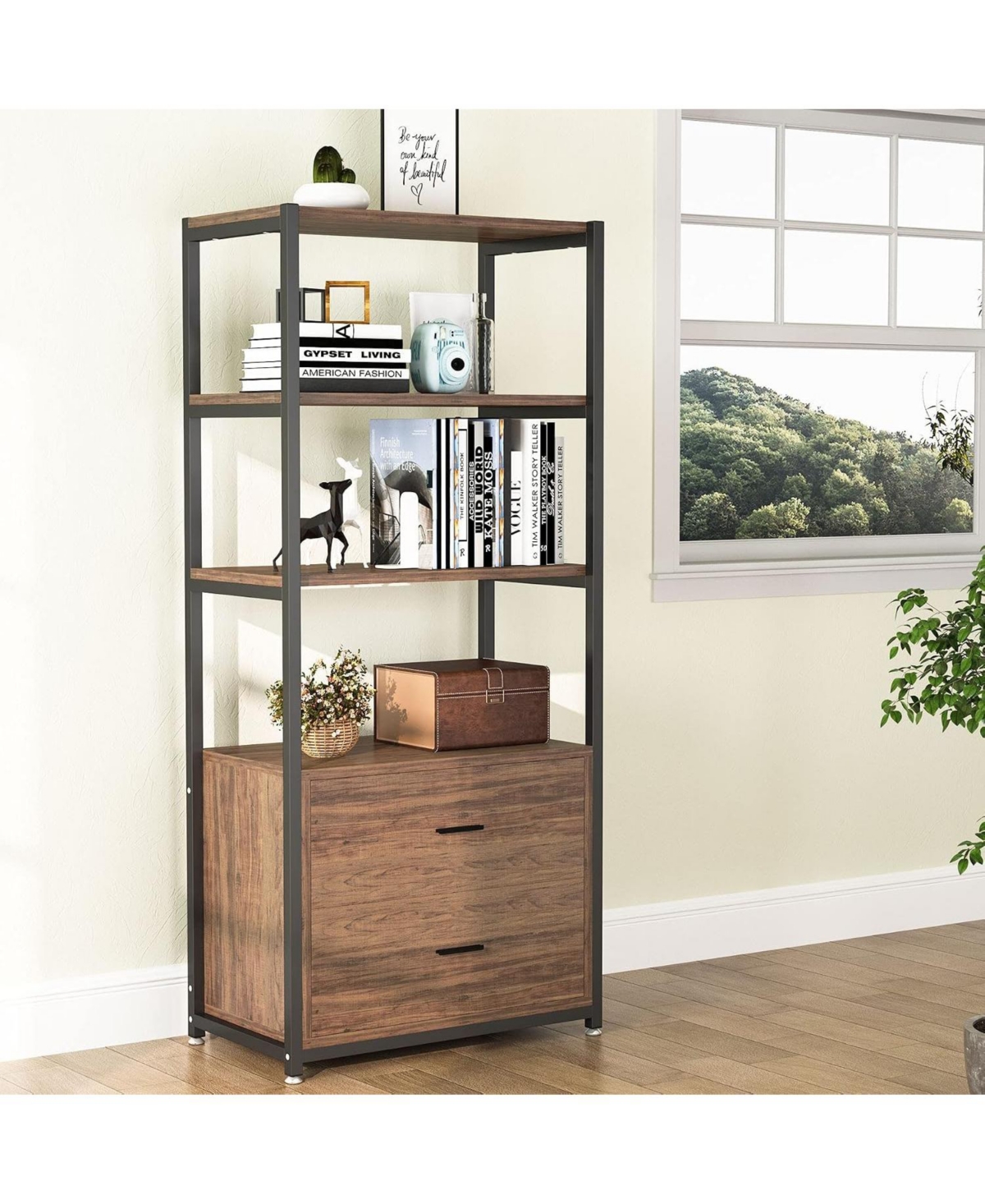 Click here for Tribesigns Rustic Etagere Bookshelf with Drawers -... prices