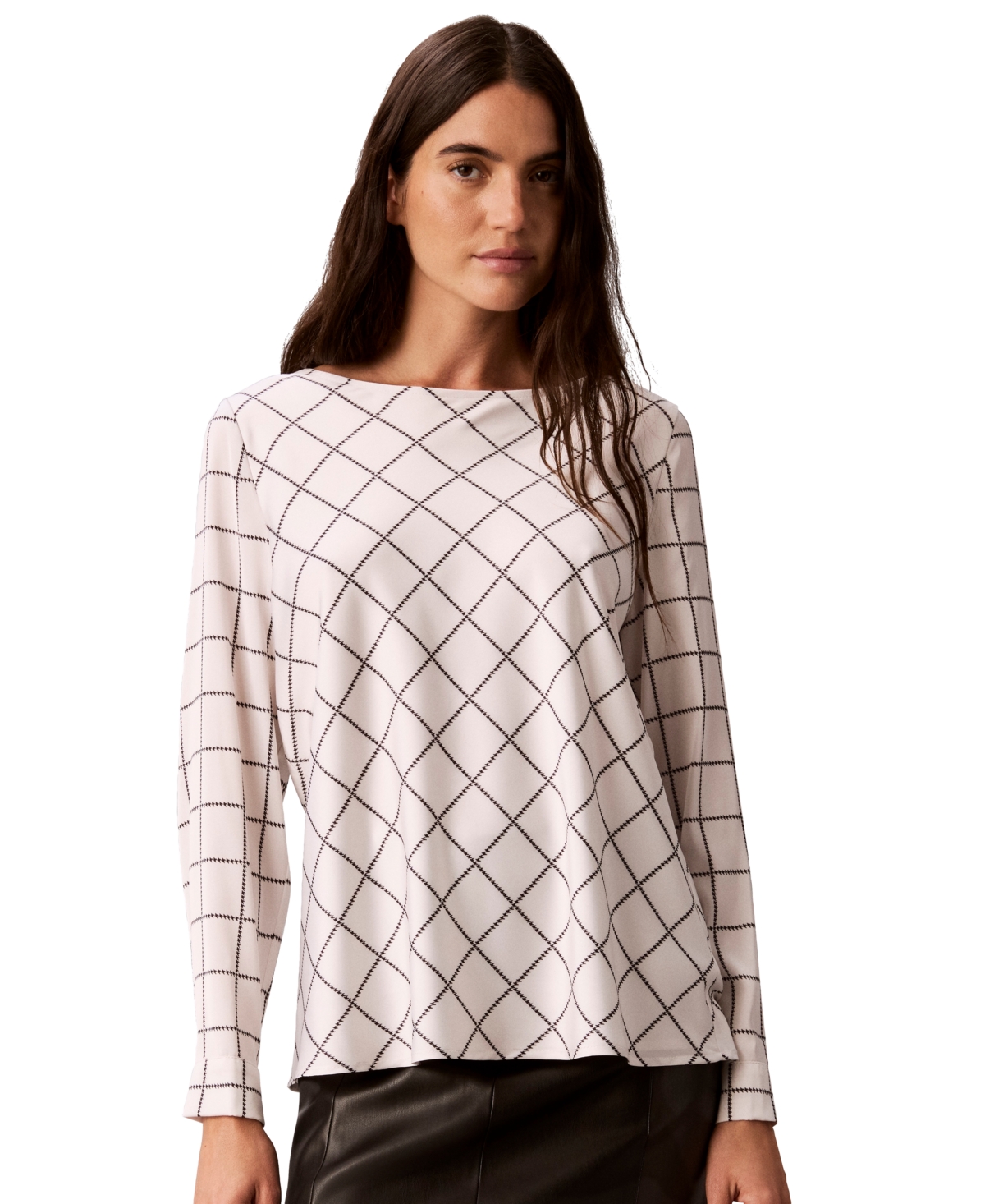 Click here for Calvin Klein Womens Plaid Long-Sleeve Cowl-Back Bl... prices