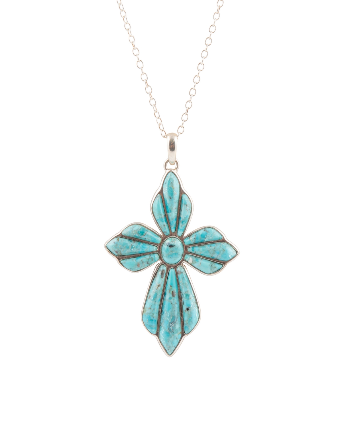 Click here for Barse Blue Turquoise Cross Pendant Silver Necklace... prices
