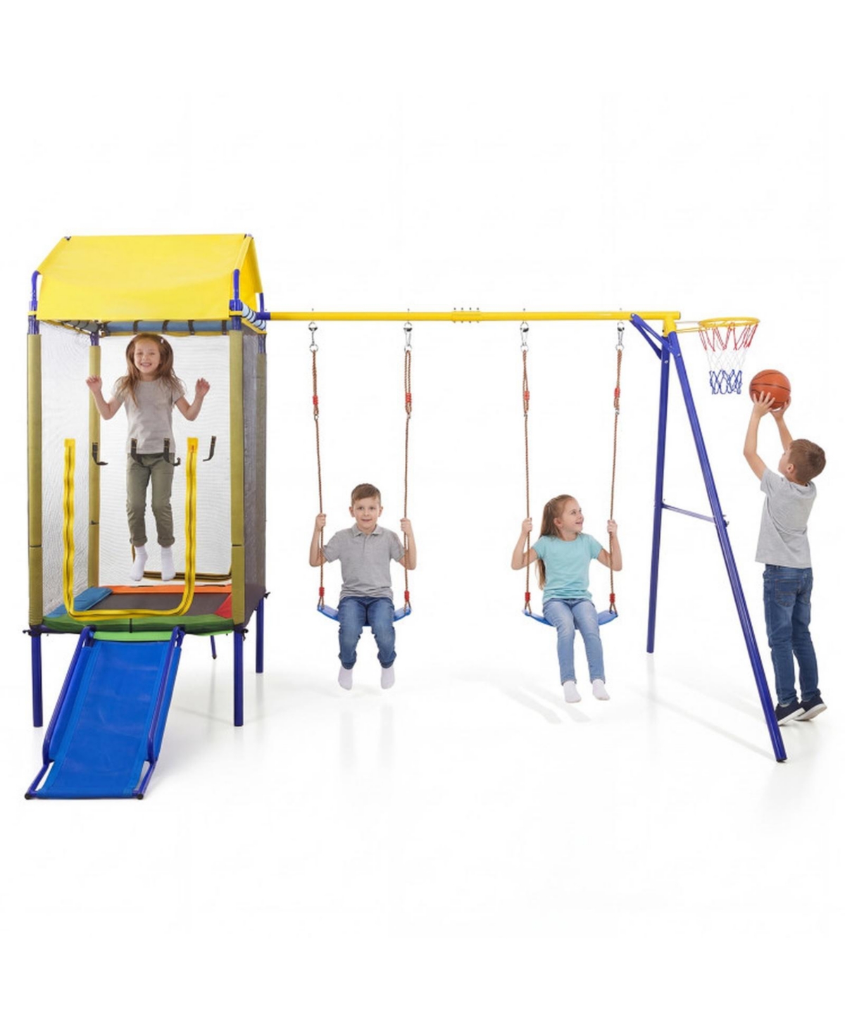 Click here for Sugift 5-in-1 Metal Swing Set with Slide  Trampoli... prices