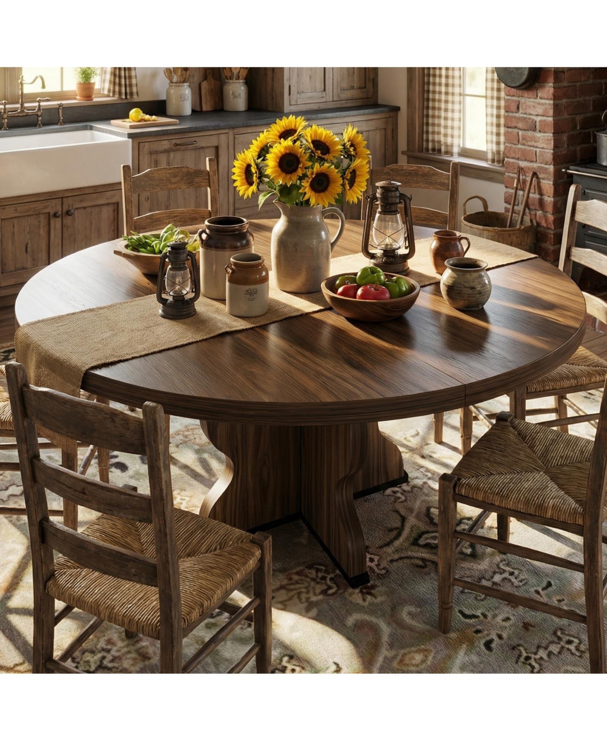 Click here for homfan 47-63 Extendable Oval Farmhouse Dining Tabl... prices